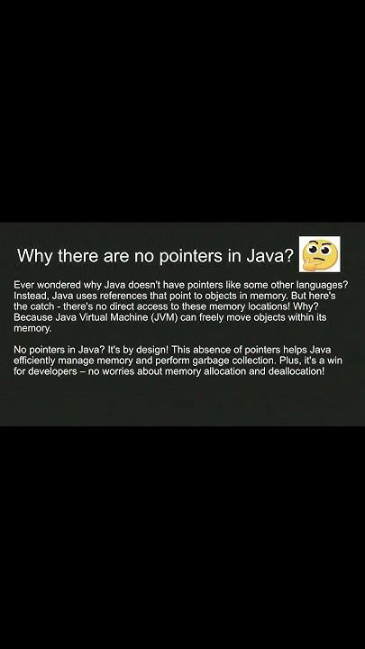 No Pointers In Java Javadevelopment Javaprogramming Programmingbasics Youtube
