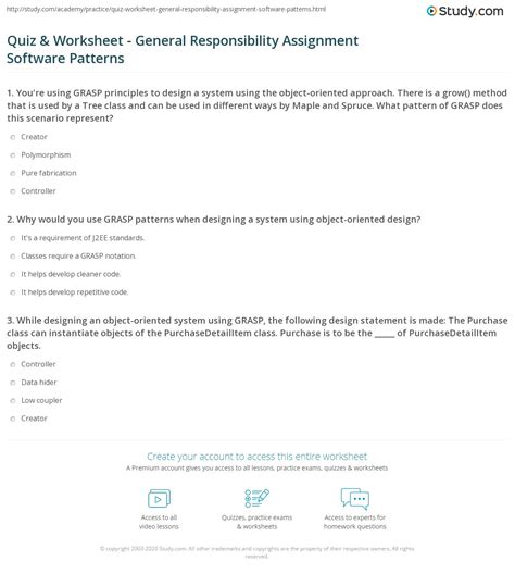 quiz and worksheet general responsibility assignment software patterns