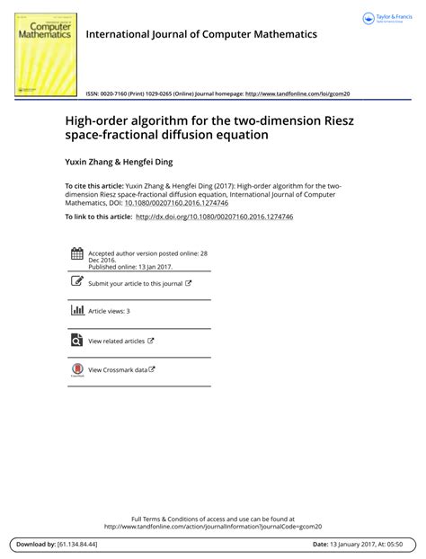 Pdf High Order Algorithm For The Two Dimension Riesz Space Fractional