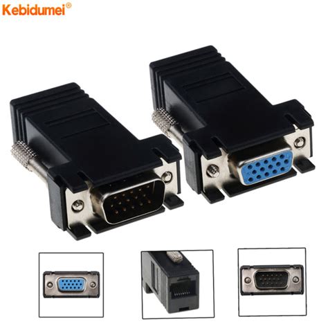 Kebidumei Mini RJ45 To VGA Cord Male Female To LAN Cat5 Cat5e RJ45 Ethernet Adapter For PC