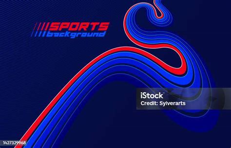 스포츠 활동 게임 및 레이싱 벡터 선형 배경3d 원근 회전 도로 또는 경주와 같은 라인과 어두운 빨간색과 파란색 동적 레이아웃 3차원 형태에 대한 스톡 벡터 아트 및 기타