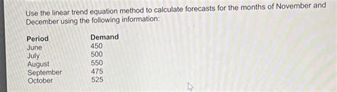 Solved Use The Linear Trend Equation Method To Calculate