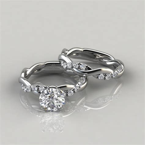 Twist Cushion Cut Engagement Ring And Wedding Band Set
