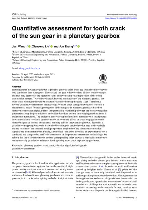Quantitative Assessment For Tooth Crack Of The Sun Gear In A Planetary Gearbox Request Pdf
