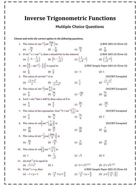 Hots Questions Ch2 Inverse Trig Funs Rsm 9865817623 1 Pdf
