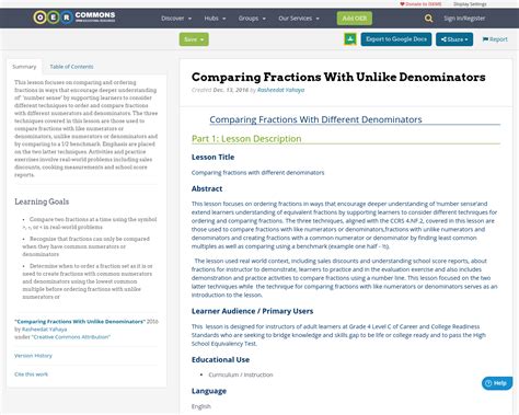 Comparing Fractions With Unlike Denominators Oer Commons