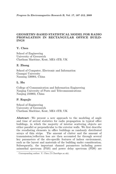 Pdf Geometry Based Statistical Model For Radio Propagation In Rectangular Office Buildings