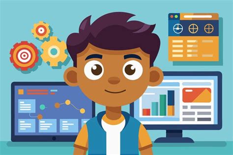 A Cartoon Character Stands In Front Of Computer Screens Exploring Data