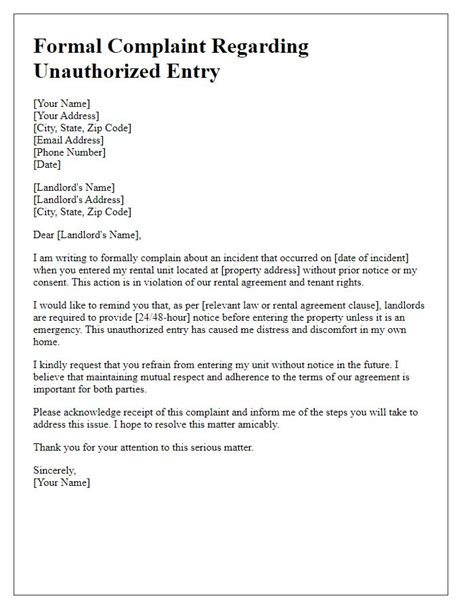 Letter Template For Formal Complaint About Landlord Free Samples In