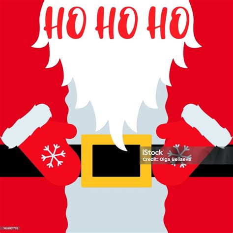 산타 클로스의 벡터 크리스마스 일러스트 레이 션과 수염과 따옴표 호 호 호 벨트 장갑 및 전통 장식과 산타 레드 의상 귀여운