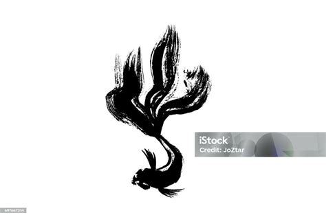 추상 예술 황금 물고기 생활 중국 브러쉬 스타일 황금 물고기 흑백에서 그림을 그림 흰색 배경으로 물고기를 격리 파일 경로를 포함 합니다 귀여운에 대한 스톡 사진 및 기타