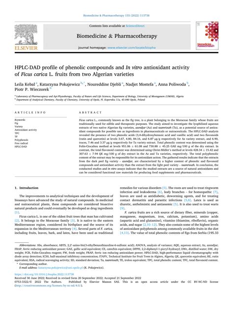 Pdf Hplc Dad Profile Of Phenolic Compounds And In Vitro Antioxidant