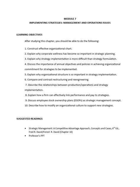 Module 7 Implementing Strategies Management And Operations Issues Pdf