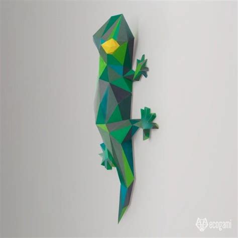 Make Your Own Papercraft Gecko With Our Printable Pdf Template Origami Art Mural Origami Paper