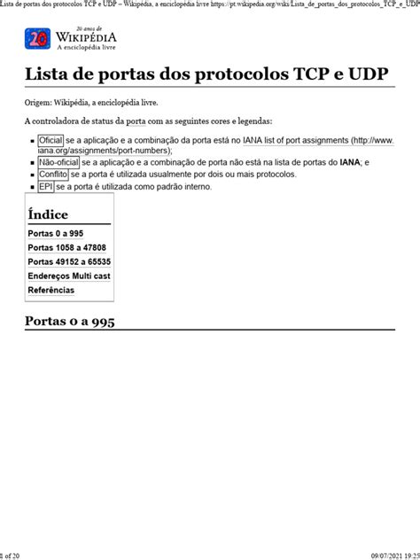 Lista De Portas Dos Protocolos Tcp E Udp Wikipédia A Enciclopédia