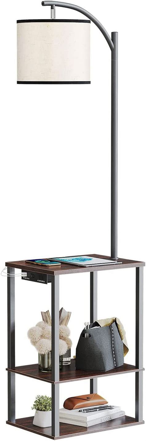 Sunmory Rustic Floor Lamp With Attached Side Table Built In Charging