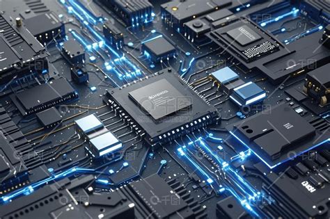 3d渲染ai数字艺术 科技3d渲染科技感深蓝电路板电子元件插画 Ai图片免费下载 Jpeg格式 1024像素 编号71359420 千图网