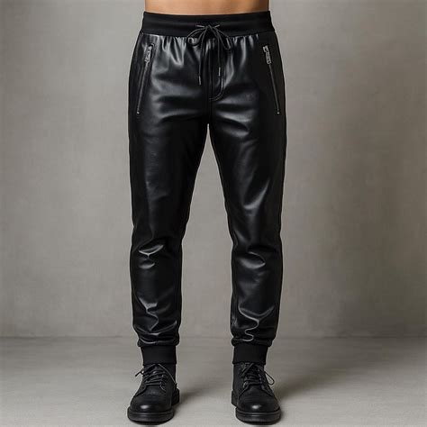 Mens Faux Leather Jogger Pants Black Streetwear Trousers Etsy