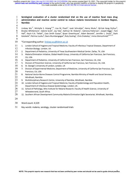 Pdf Serological Evaluation Of A Cluster Randomised Trial On The Use