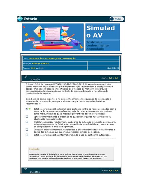 Simulado 2 Introdução A Segurança Da Informação Pdf Segurança