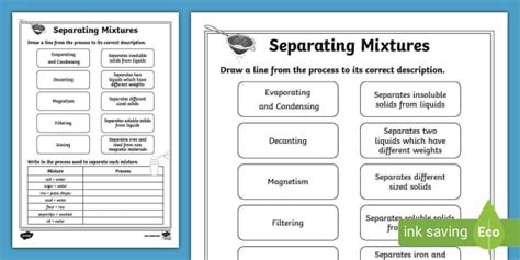 Free Separating Mixtures Worksheet Science Year 5 And 6