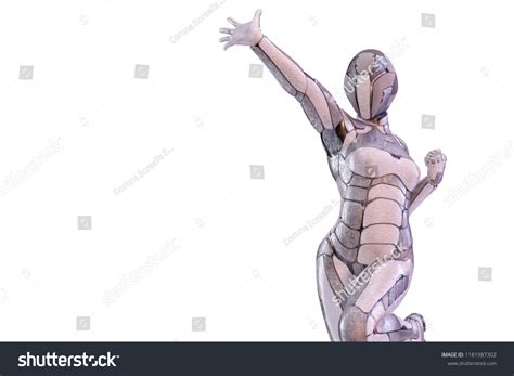 Female Robot Playful Pose Android Humanoid Stock Illustration