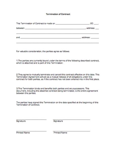 Termination Of Contract Business Forms