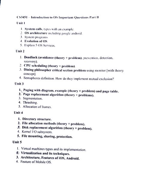 Os Important Questions Cs3451 Introduction To 0s Important
