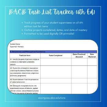 BACB Task List Tracker Th Ed By Compass ABA Solutions TPT