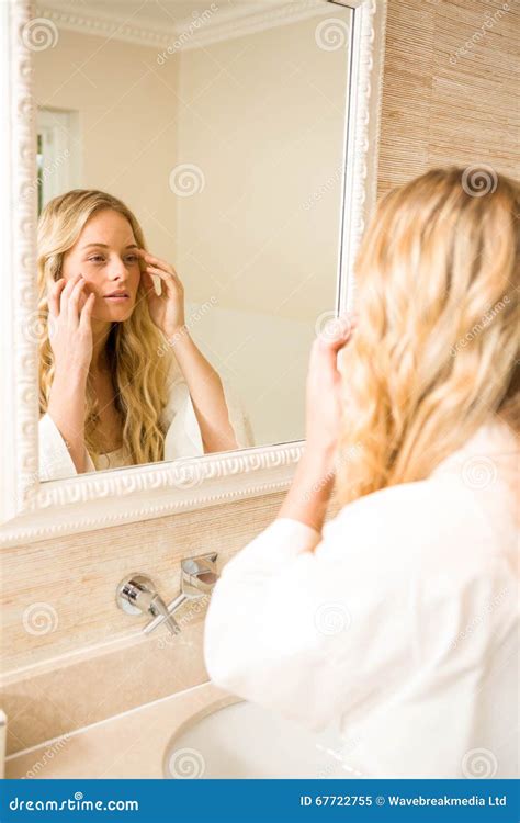 Pretty Woman Looking At Herself In The Mirror Stock Image Image Of