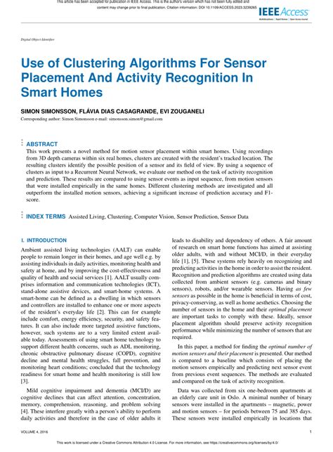 pdf use of clustering algorithms for sensor placement and activity