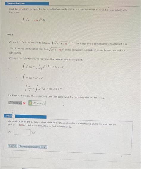 Solved Tutorial Exercise Find The Indefinite Integral By The