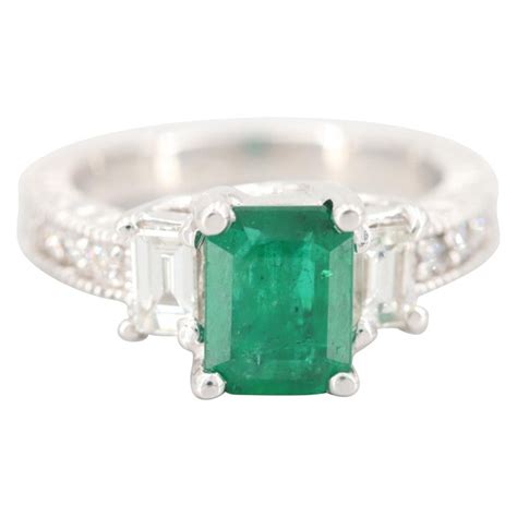 Customizable Natural Emerald Engagement Ring Emerald Cut Emerald Diamond Bridal Wedding Ring For