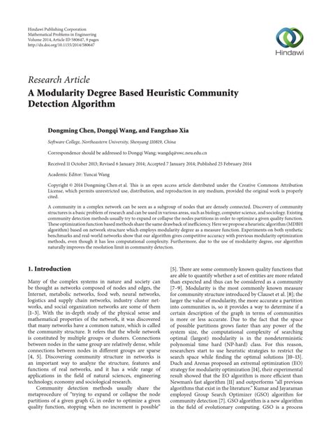 Pdf A Modularity Degree Based Heuristic Community Detection Algorithm