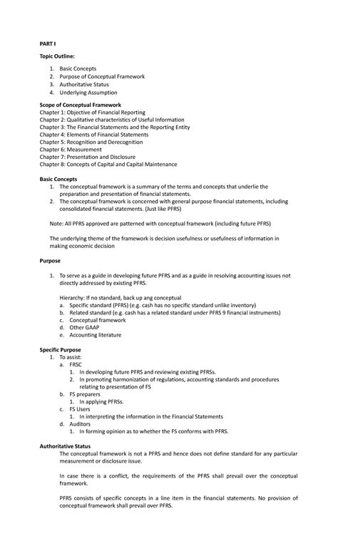 Conceptual Framework Summary Part I Topic Outline Basic Concepts