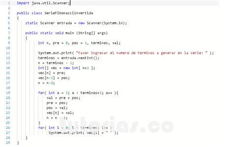 Arrays Java Serie Fibonacci Invertida