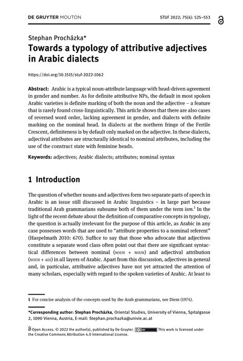 Pdf Towards A Typology Of Attributive Adjectives In Arabic Dialects