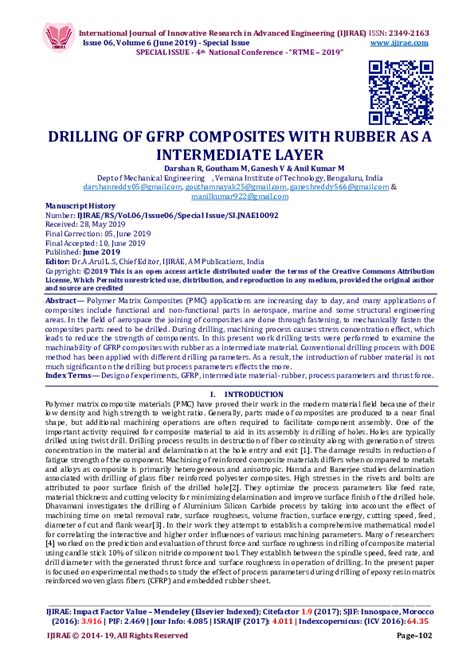 Pdf Drilling Of Gfrp Composites With Rubber As A Intermediate Layer