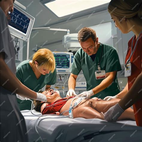 A Healthcare Team Performing Cpr On A Patient In Cardiac Arrest Using