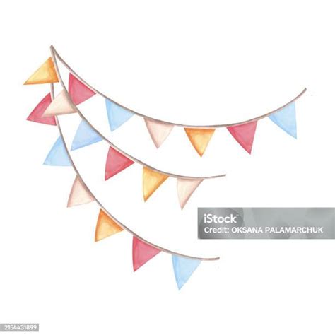 페넌트 깃발의 화환 생일과 아이 파티 장식에 대 한 축제 그림의 수채화 템플릿 절연 초대장 카드 결혼식 배경 보육원 장식에 대 한 손으로 그린 클립 아트 0명에 대한 스톡