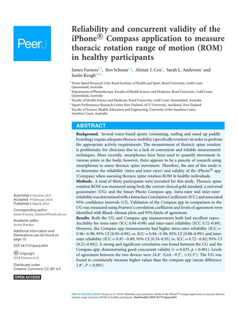 Pdf Reliability And Concurrent Validity Of The Iphone ® Compass Application To Measure