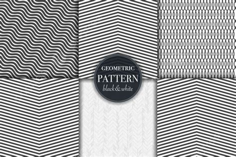Set Of 6 Black And White Grayscale Geometric Pattern Background Fabric