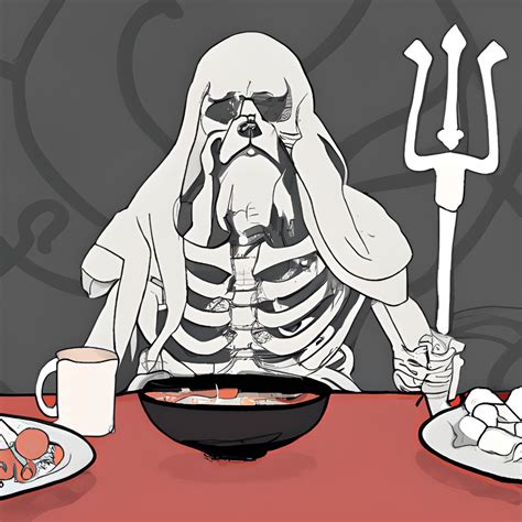 Skeleton Sitting At Table With Bowl Of Creative Fabrica