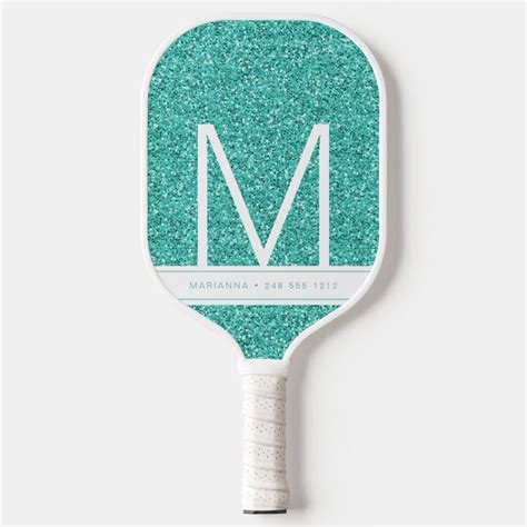 Teal Turquoise Blue Glitter Initial Personalized Pickleball Paddle