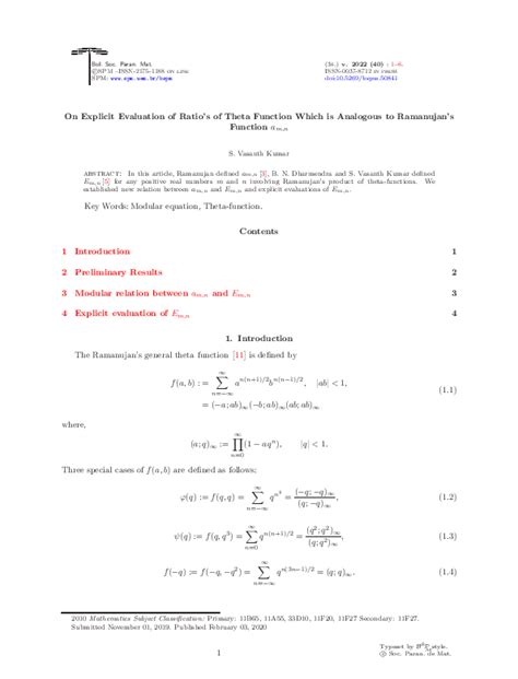 Pdf On Explicit Evaluation Of Ratios Of Theta Function Which Is Analogous To Ramanujans