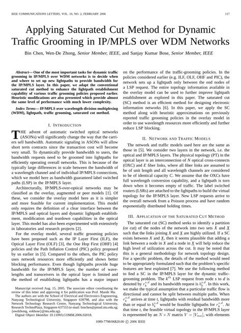 Pdf Applying Saturated Cut Method For Dynamic Traffic Grooming In Ipmpls Over Wdm Networks