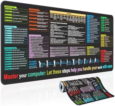 Amazon Com Excel Cheat Sheet Desk Pad Extended Large Excel Mouse Pad Shortcuts Mousepad For