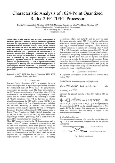 Characteristic Analysis Of 1024 Point Quantized Radix 2 Fftifft Processor Deepai