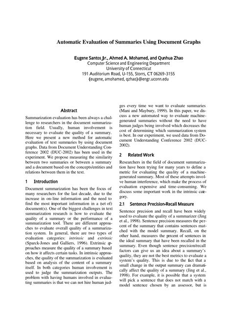 Pdf Automatic Evaluation Of Summaries Using Document Graphs