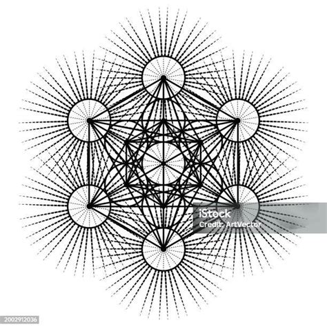 메타트론의 큐브 생명의 꽃 신성한 기하학 통하고 있는 빛나는 태양 그래픽 요소 벡터 고립된 일러스트 레이 션 신비한 아이콘 플라토닉 솔리드 추상적인 기하학적 그림 전형적인